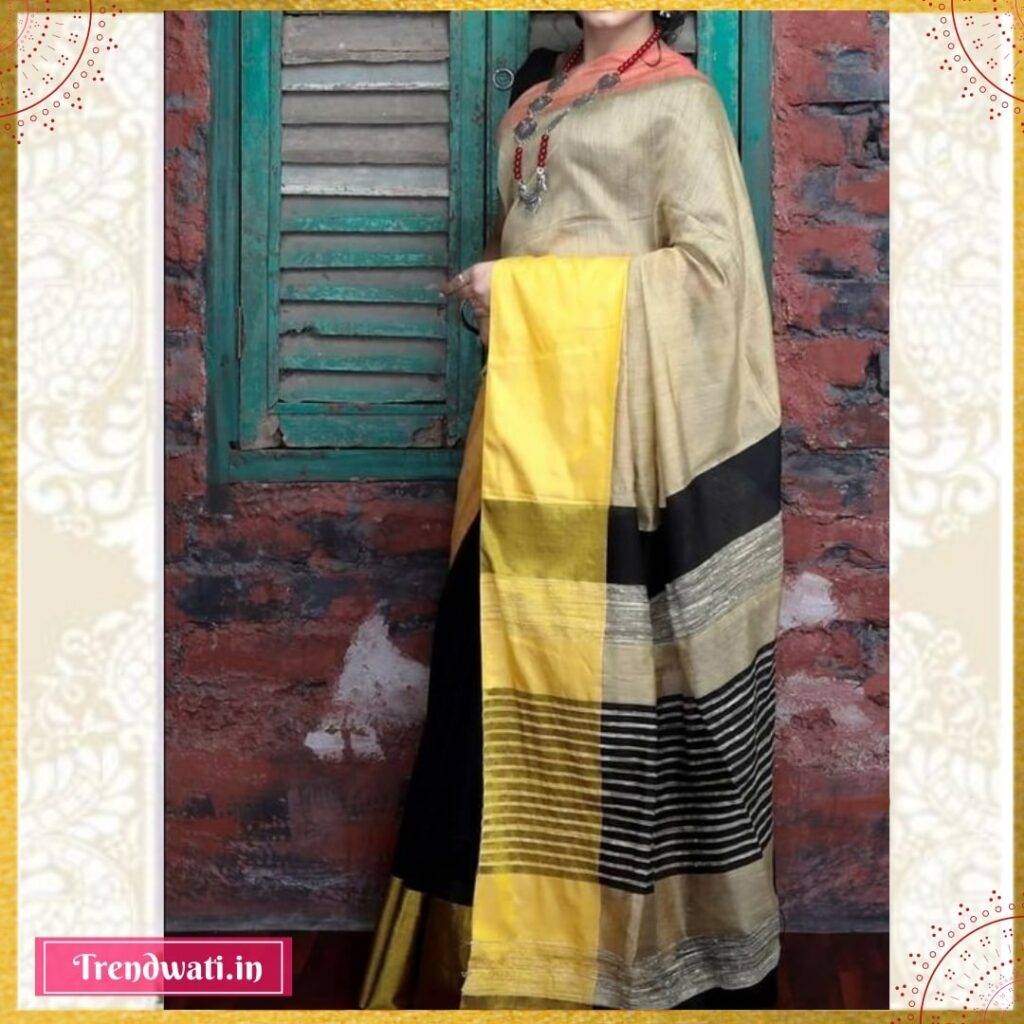 Handloom Cotton Silk Striped Pallu Sari | trendwati